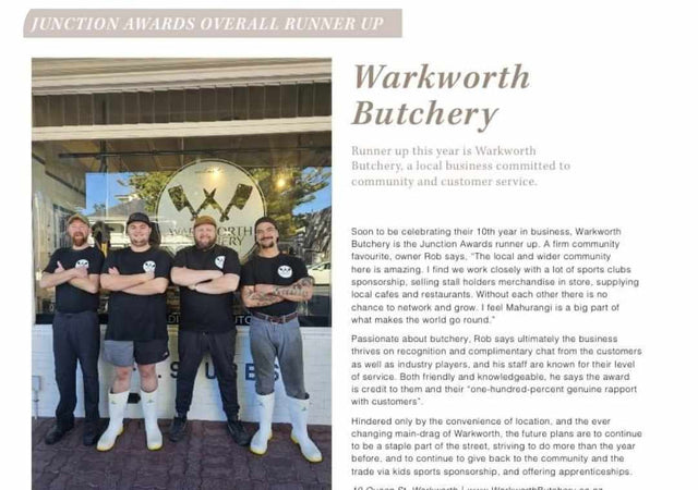 2023 JUNCTION AWARDS OVERALL RUNNER UP: Warkworth Butchery thanks the ...